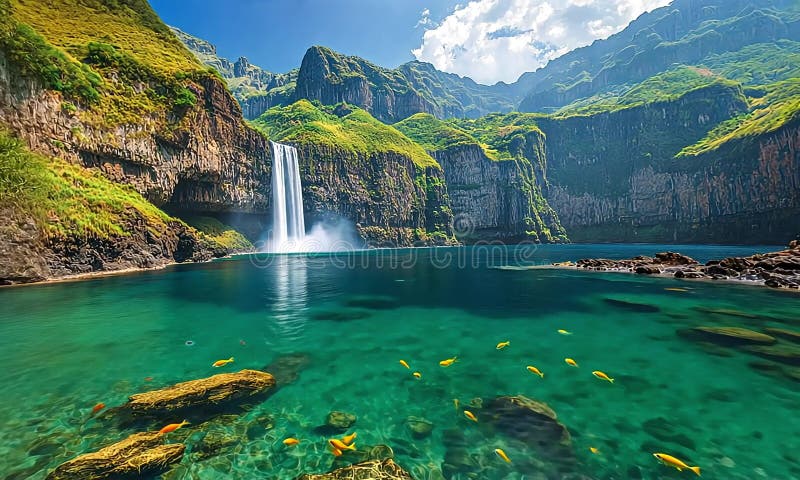 Waterfall Cascading into Crystal Clear Lake Stock Footage - Video of ...