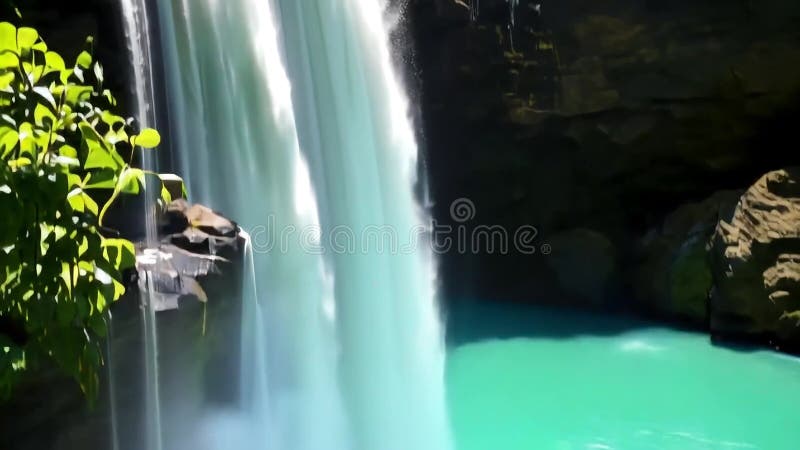 A Waterfall Cascading into a Crystal-clear Pool Surrounded by Lush ...