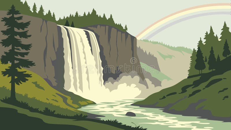 Waterfall Cascading Down Cliff, Nature Water Feature Vector Design ...