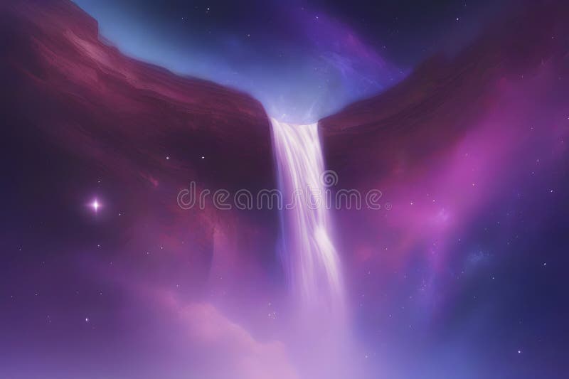 A Waterfall Cascading Down from a Nebula in Space. Stock Illustration ...
