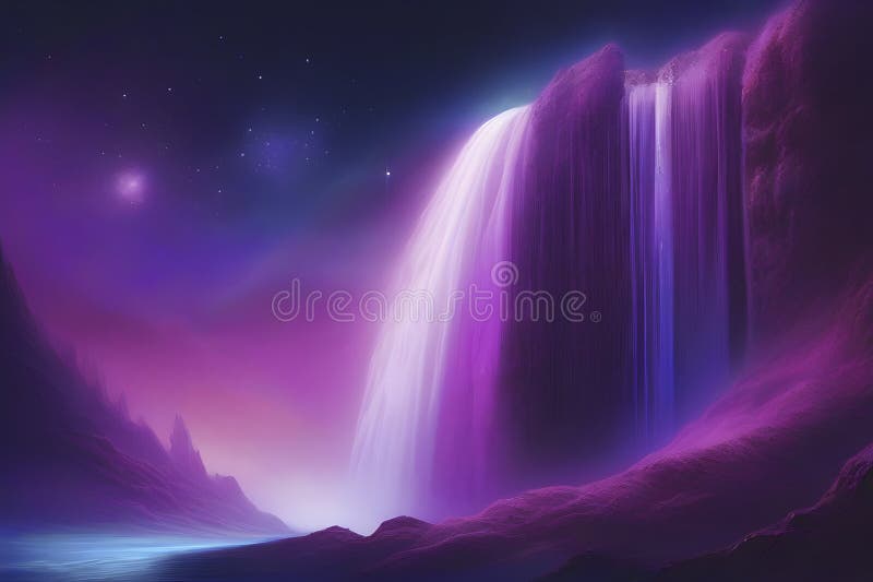 A Waterfall Cascading Down from a Nebula in Space. Stock Illustration ...