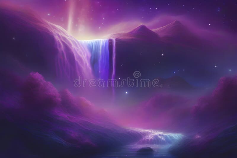 A Waterfall Cascading Down from a Nebula in Space. Stock Illustration ...