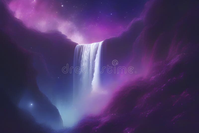 A Waterfall Cascading Down from a Nebula in Space. Stock Illustration ...