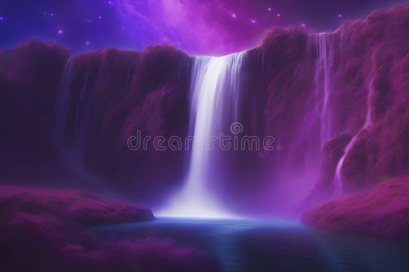 A Waterfall Cascading Down from a Nebula in Space. Stock Illustration ...