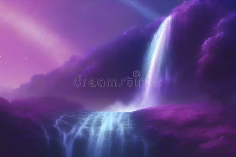 A Waterfall Cascading Down from a Nebula in Space. Stock Illustration ...