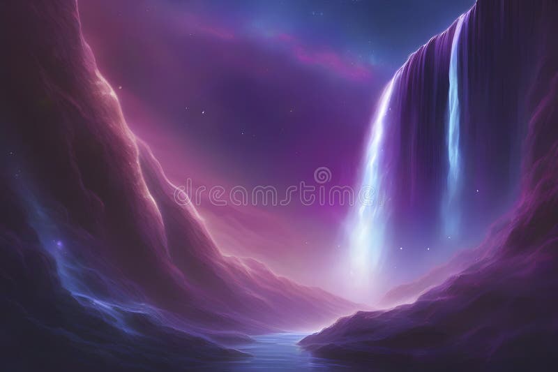 A Waterfall Cascading Down from a Nebula in Space. Stock Illustration ...