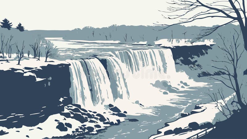 Waterfall Cascading Down Rocks, Nature Water Feature Vector Design ...