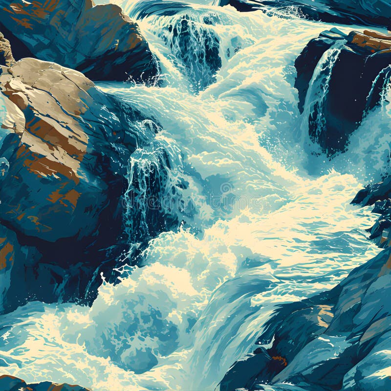 Waterfall Cascading Down a Rocky Cliff. AI Generated Stock Illustration ...
