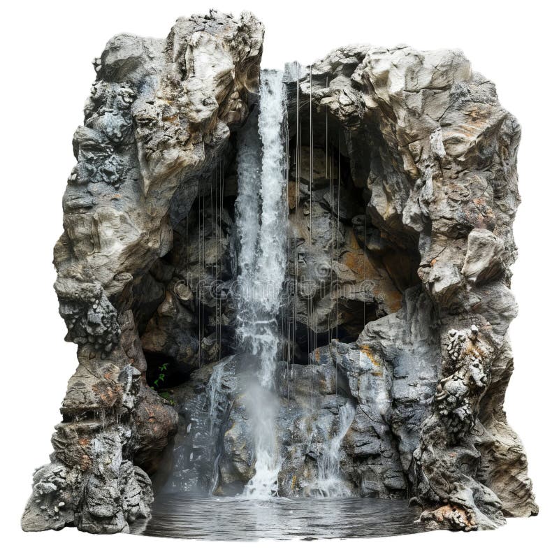 Waterfall Cascading Down Rocky Mountainside into Pool of Water Stock ...