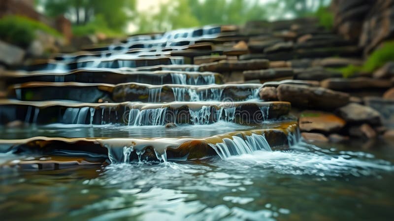 Waterfall Cascading Down Stone Steps Stock Illustration - Illustration ...