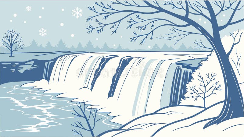 Waterfall Cascading in Green Forest, Natural Water Feature Vector ...