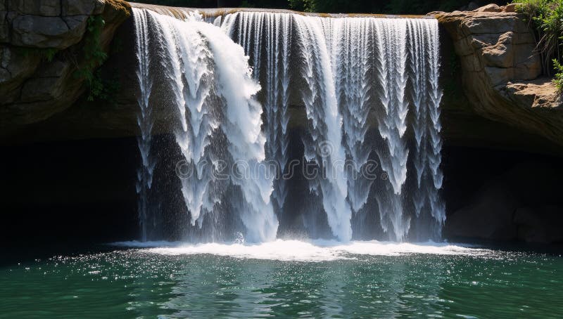 Waterfall Cascading Jets of Water into a Pool Stock Illustration ...
