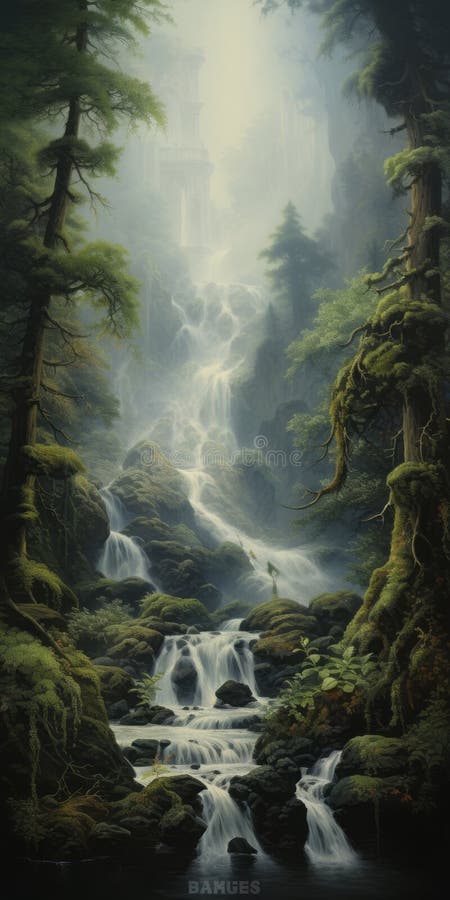 Rococo-inspired Waterfall Painting in the Style of Dalhart Windberg ...