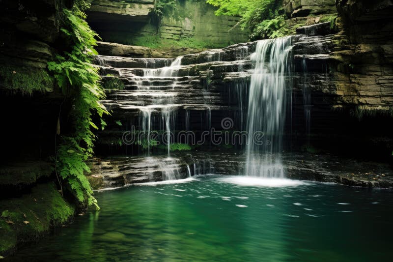 Waterfall Cascading into a Natural Pool Stock Photo - Image of tranquil ...
