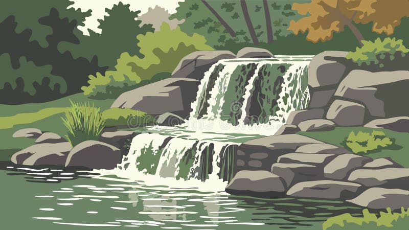 Waterfall Cascading Over Rocks, Dynamic Water Flow Feature Vector ...