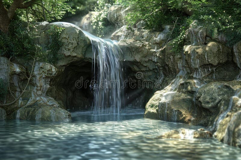 Waterfall Cascading into a Tranquil Pool in a Lush Forest Stock Photo ...