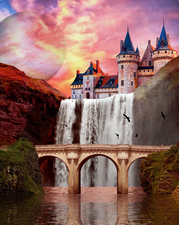 Waterfall Castle Background Architecture