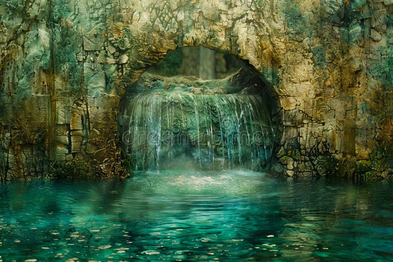 A Waterfall in a Cave with a Green Water Stock Photo - Image of cave ...