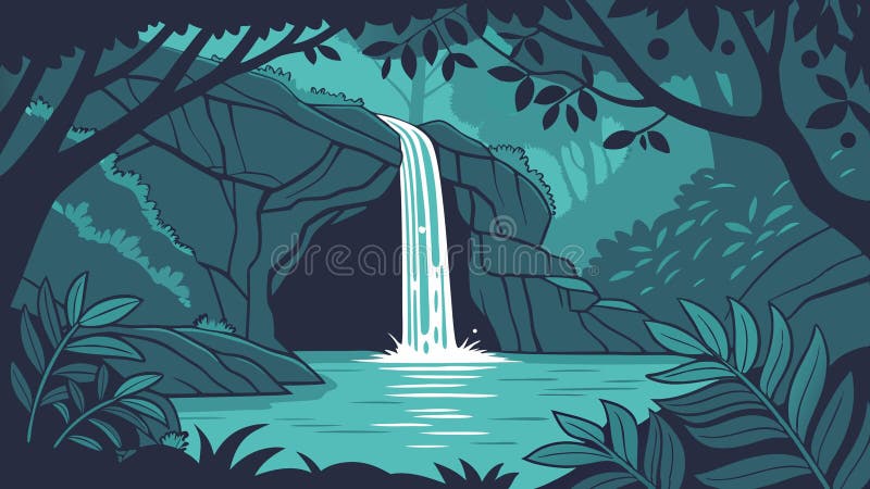 Waterfall in Cave, Hidden Grotto Scene, Vector Design Generative AI ...