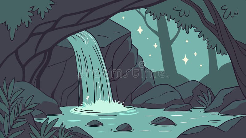 Waterfall in Cave, Hidden Nature Vector Design Generative AI Stock ...