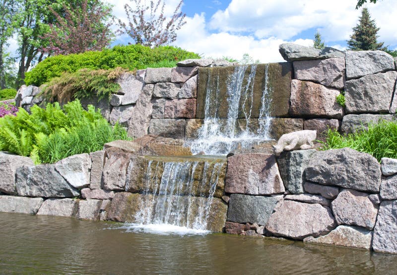 Waterfall in a city park stock image. Image of city, blue - 76454691
