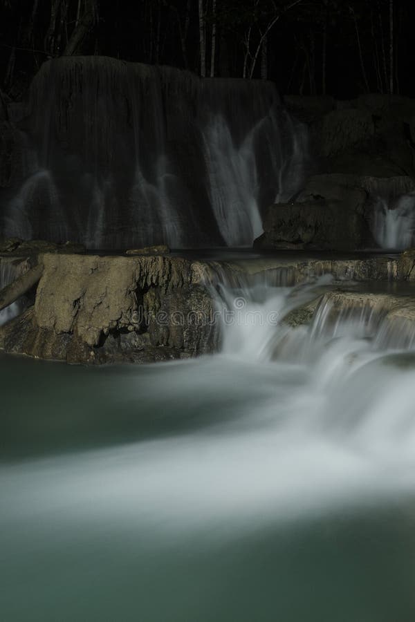 Waterfall with Clear Water at Night Stock Image - Image of clear ...
