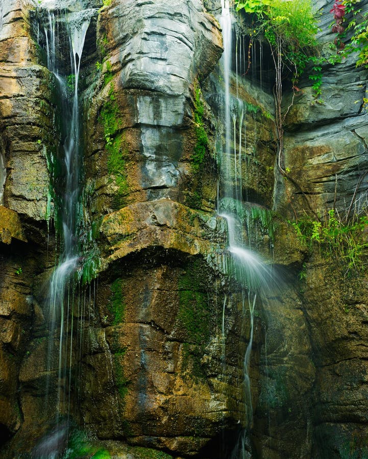 The Waterfall from a Cliff in Forest Stock Photo - Image of rock ...