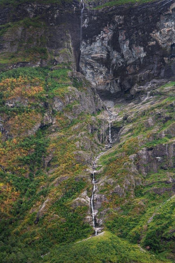 Waterfall and Cliff in Geiranger Fjord Stock Image - Image of norway ...
