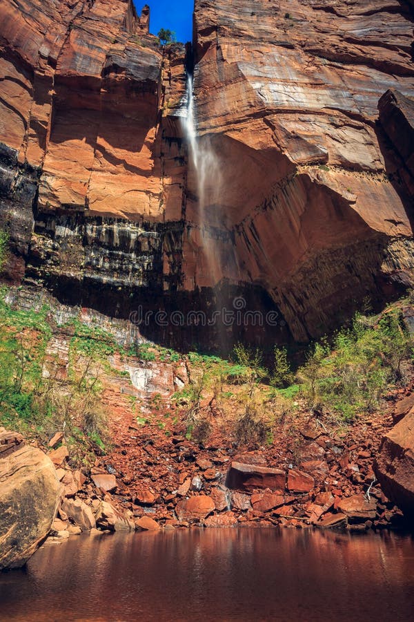 Waterfall from the Cliff, Zion National Park, Utah Stock Image - Image ...