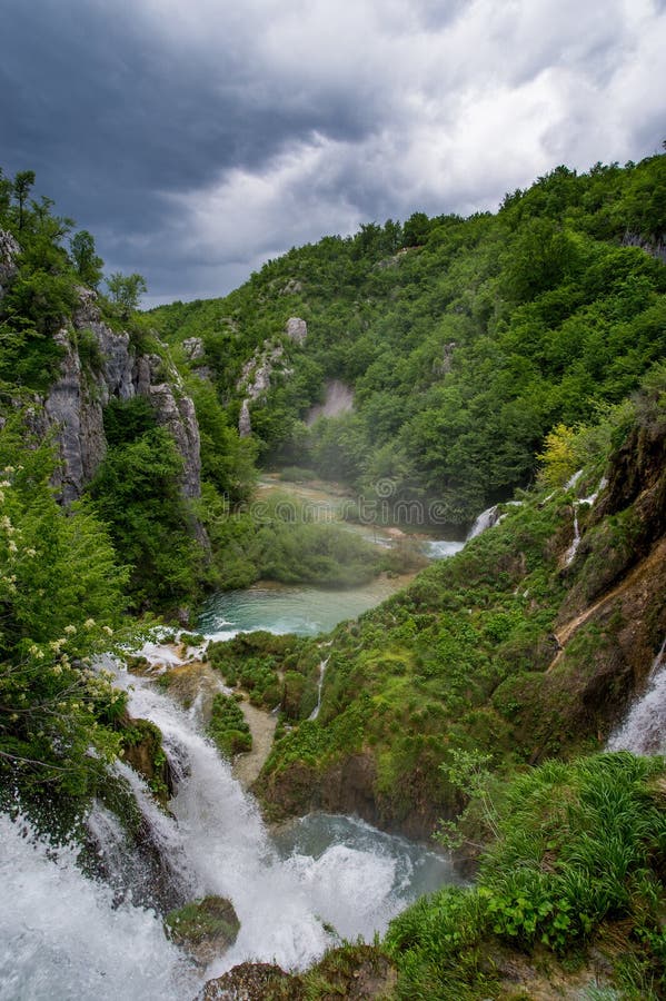 Waterfall in the Countryside Stock Image - Image of greenery, trees ...