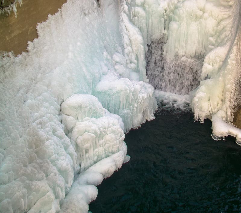 Waterfall Covered in Snow Ice Winter Picture Stock Photo - Image of ...