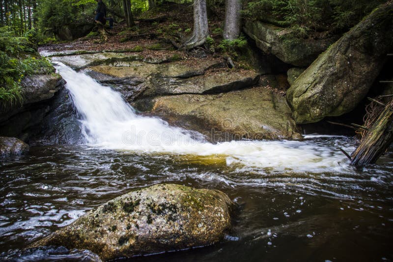 Waterfall in the Czech Jizera Mountains, UNESCO Stock Photo - Image of ...
