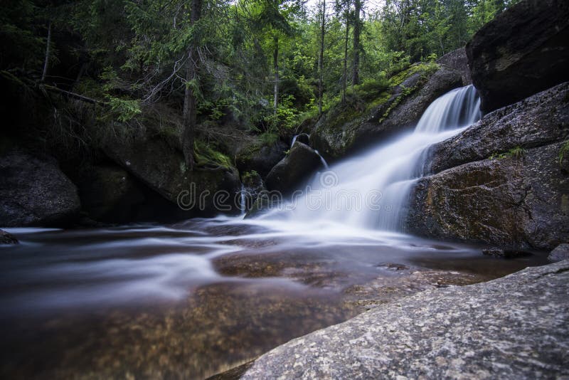 Waterfall in the Czech Jizera Mountains, UNESCO Stock Image - Image of ...