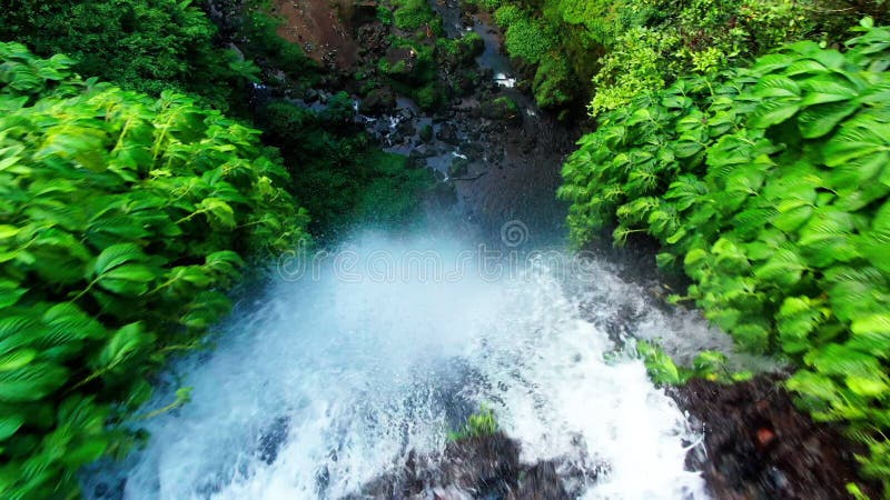 Waterfall and Dam in Tropical Forest. Drone Aerial, Slow Motion. Stock ...