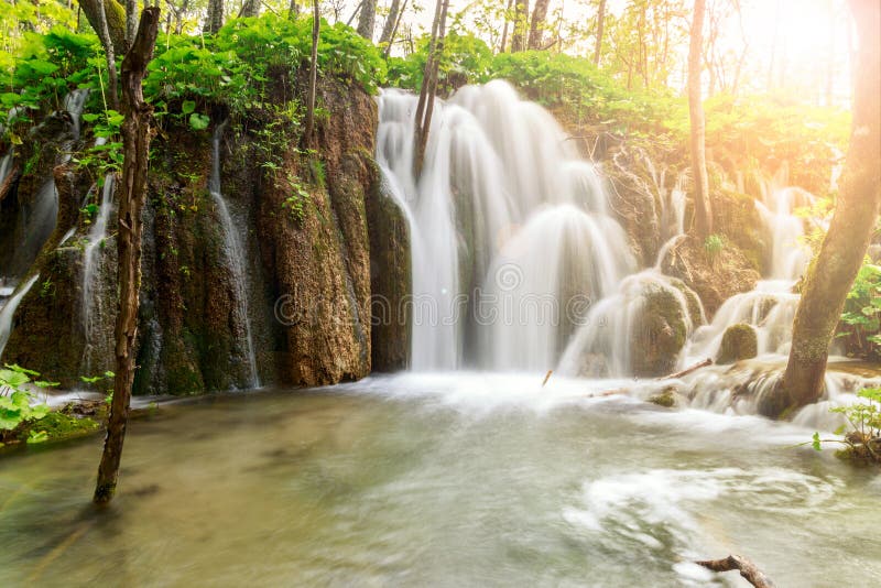 Waterfall in deep forest stock image. Image of nature - 54308875