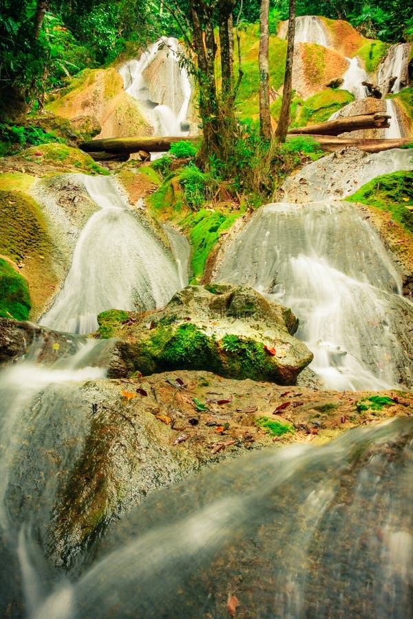 Waterfall in deep forest. stock photo. Image of beautiful - 92159710