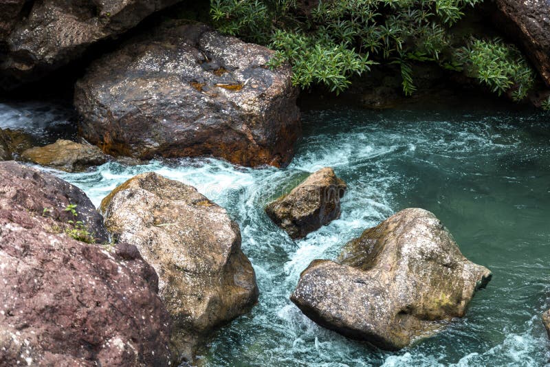 Waterfall in the forest stock image. Image of natural - 258718699