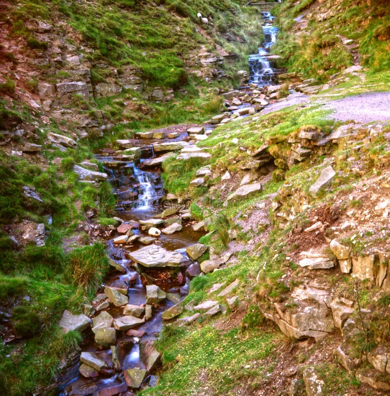 Waterfall in the Derbyshire Countryside Joining Onto the River a Stock ...