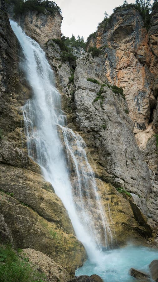 Waterfall in the Dolomite Mountains Stock Photo - Image of rock, forest ...