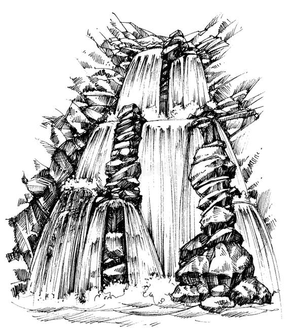 Waterfall drawing stock vector. Illustration of spray - 68389180