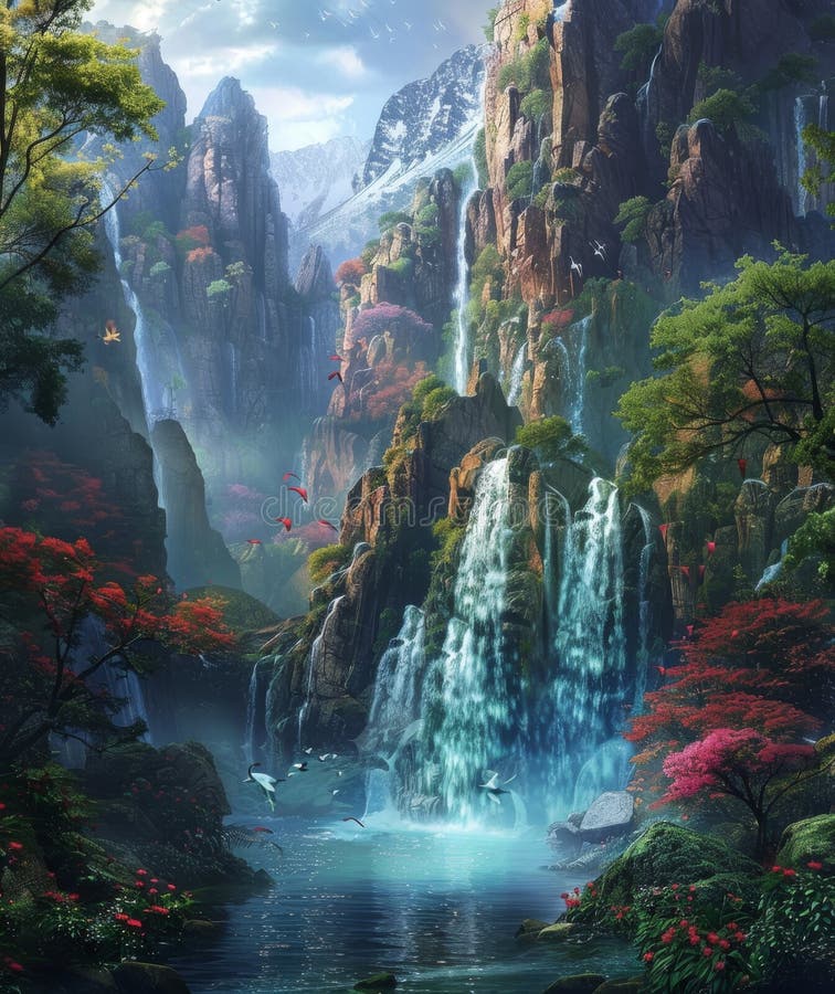 Waterfall of Dreams Leading To Another World Stock Illustration ...