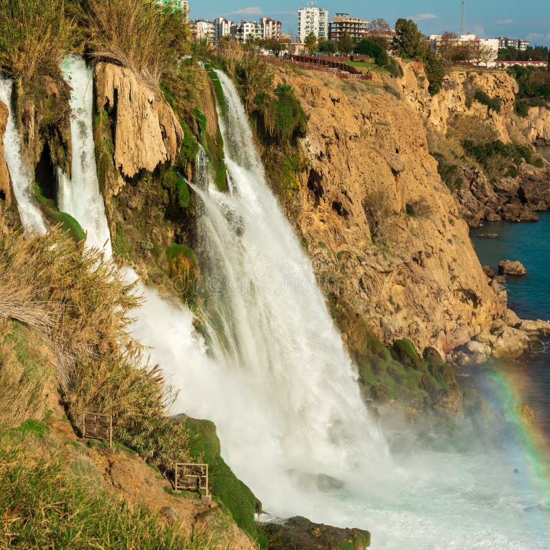 Waterfall Duden Falling into the Mediterranean Sea. Antalya - Turkey ...