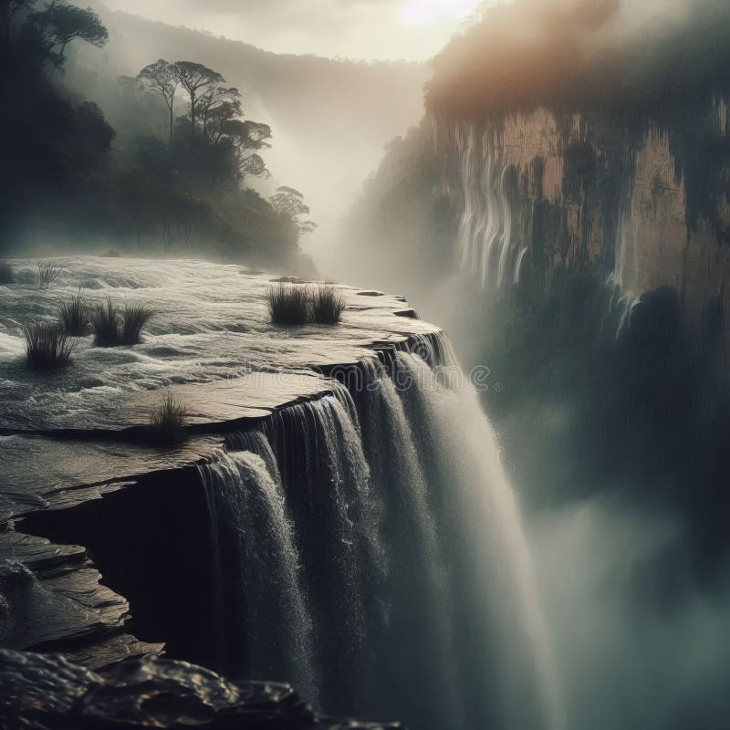 Waterfall Edge a Close Up of the Edge of a Waterfall Showing Th Stock ...