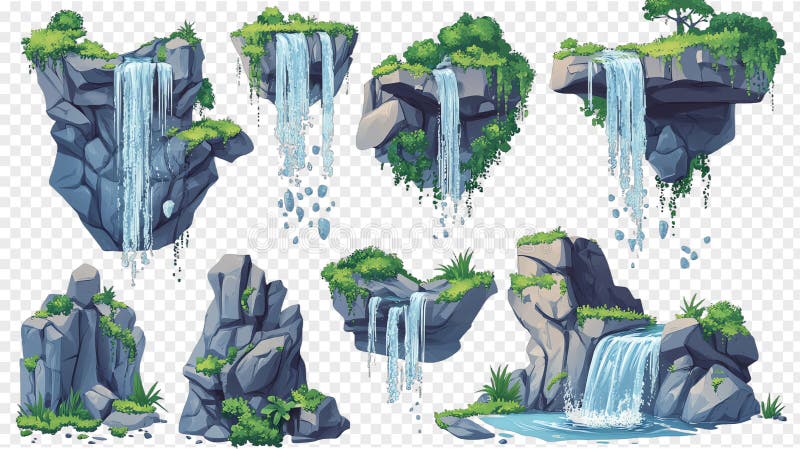 Waterfall Elements Set stock image. Illustration of manchas - 341493551