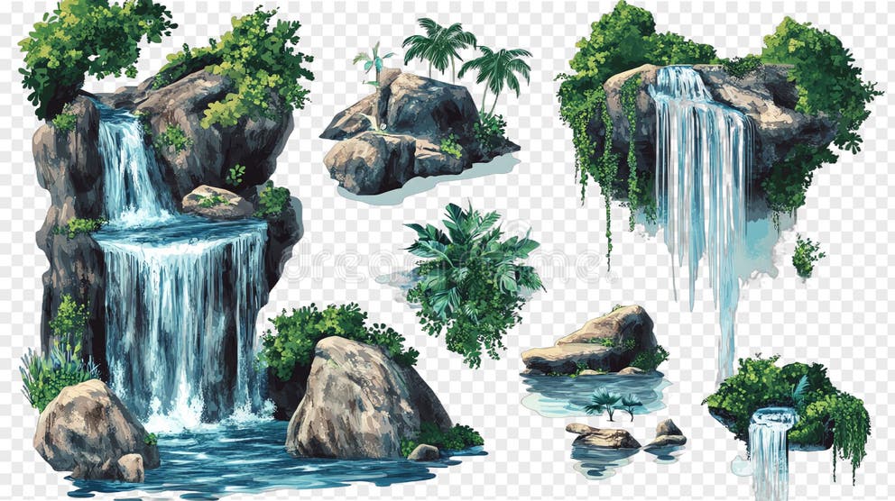 Waterfall Elements Set stock image. Illustration of splatter - 341493553