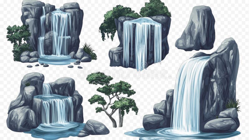 Waterfall Elements Set stock photo. Illustration of grunge - 341493556