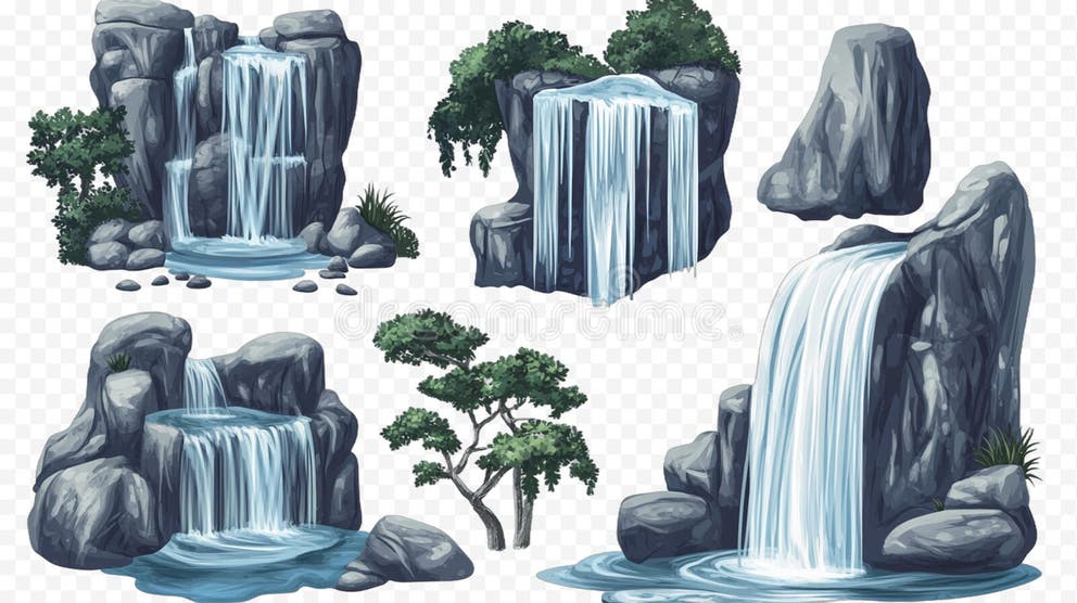 Waterfall Elements Set stock photo. Illustration of grunge - 341493556