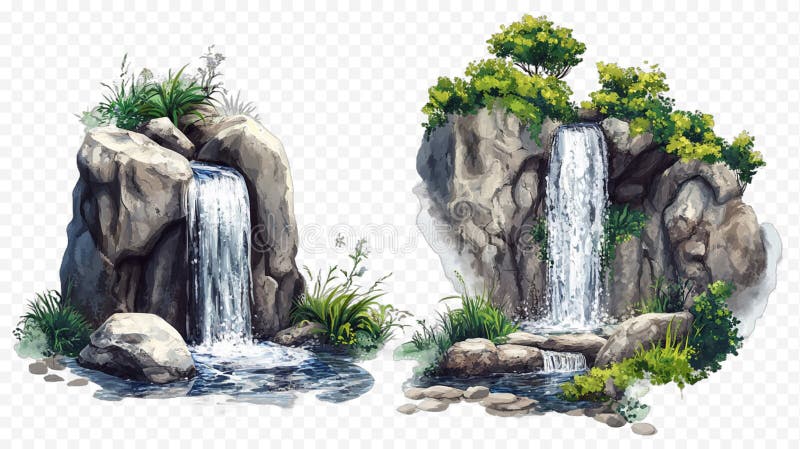 Waterfall Elements Set stock photo. Illustration of water - 341493560