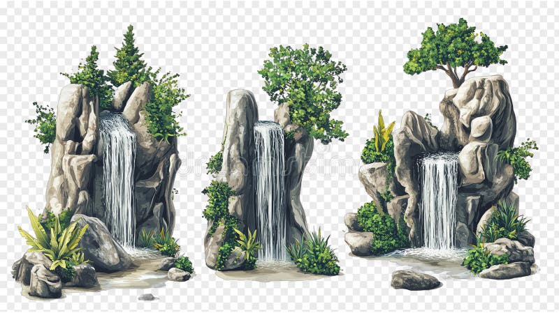 Waterfall Elements Set stock photo. Illustration of hand - 341493562