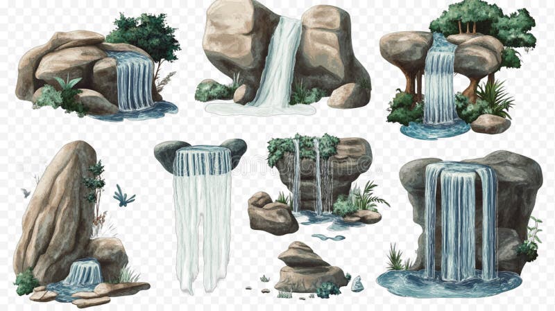 Waterfall Elements Set stock image. Illustration of stroke - 341493567